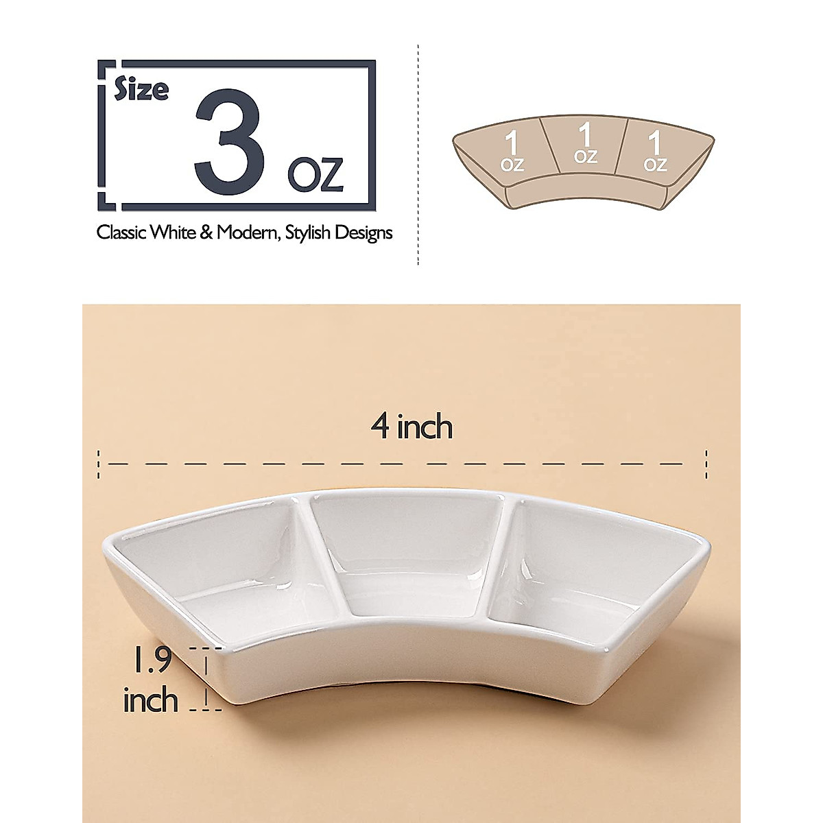 DELLING 3 Oz Ceramic Dip/Dipping Bowls Set Ultra-Strong 3 Oz Ceramic Dip Bowls Set,