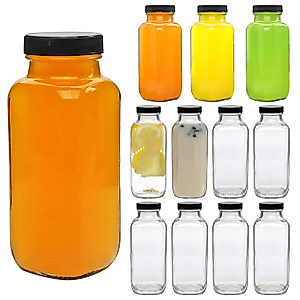 Accguan 12oz Glass Bottles,Leak-Proof Vintage Water Bottles for Juicing,Hot Sauce,Kombucha,Ginger Jar,Potion,Oil,Milk Bottles,Whiskey,Portable Travel Bottle,Smoothies Bottles(12pack)
