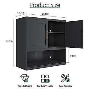 winiowa Metal Bathroom Wall Cabinet, Black Bathroom Cabinet Wall Mount with Adjustable Shelf, Over The Toilet Storage Cabinet Medicine Cabinets for Bathroom, Kitchen