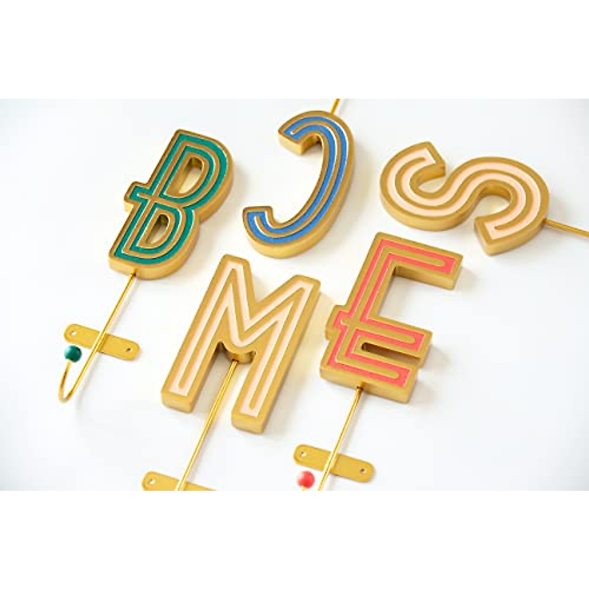 COLLECTIVE HOME - Monogram Wall Hooks, Wall Mounted Hooks for Hanging, Wood Letters for Wall Decor, Home-Bedroom-Living Room Gold Decor, Decorative Wall Hangers for Coat, Scarf, Bag(B)