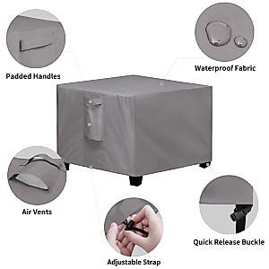 Easy-Going Square Patio Ottoman Cover, Waterproof Outdoor Ottoman Cover, Fade Resistant Patio Side Table Cover, Durable Outdoor Furniture Covers with Sealed Seam (28"x28"x17", Grey)