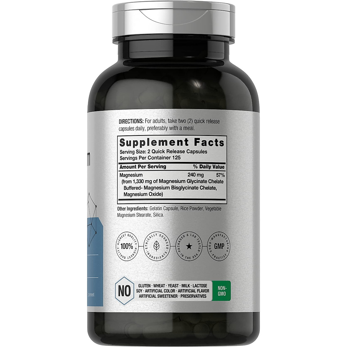 Horbäach Buffered Magnesium Glycinate | 1330mg | 250 Capsules | with Chelated Minerals | Non-GMO, Gluten Free