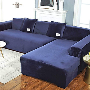 IMYOGI High Stretch Sofa Covers Sofa Slipcover, Stretch Velvet Couch Covers for Sofa Covers for Living Room for Dogs, Sofa Slipcover,Couch Slipcover-4 Seater+4 Seater-Blue