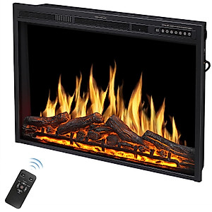 Havato 37 inch Electric Fireplace Inserts, Recessed Electric Stove Heater with Adjuatble Flame Colors, Log Colors, Flame Speed and Brightness, Remote Control & Time,750W/1500W