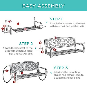 Best Choice Products 2-Person Metal Outdoor Porch Swing, Hanging Steel Patio Bench for Garden, Deck, Yard w/Weather-Resistant Steel, 485lb Weight Capacity - Black