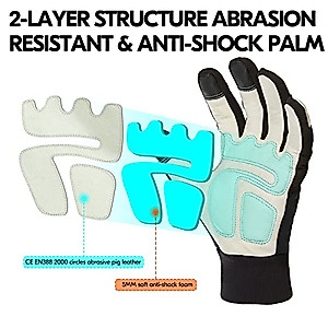 Vgo... 1-Pair 32℉ or above Lined Winter Premium Pigskin Leather Waterproof Work Gloves (Size L,Black, PA1015FW)