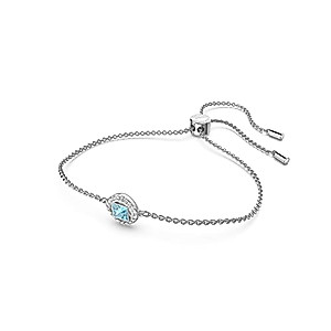 Swarovski Angelic Square Bracelet, with Aqua and White Crystals, Rhodium Plated Chain and Bolo Style Adjustable Closure, an Amazon Exclusive