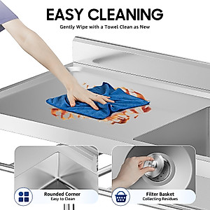 Stainless Steel Utility Sink, Single Bowl Free Standing Kitchen Sink with Faucet & Workbench, Topmount Kitchen Sink for Farmhouse, Bathroom, Bar, Laundry Room (47.24 * 23.62 * 31.5inch)