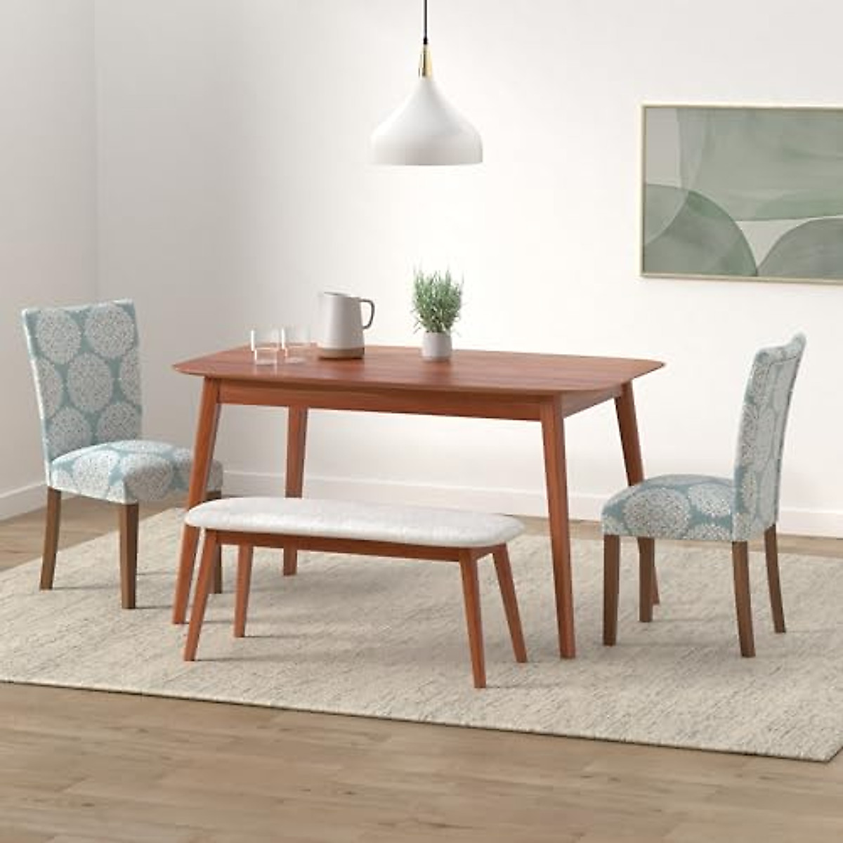 HomePop Parsons Classic Upholstered Accent Dining Chair,Set of 2, Blue and Cream Medallion