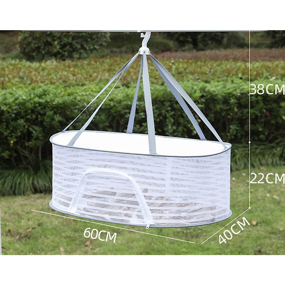 Primst Foldable Drying Fishing Net, Hanging Drying Net Rack Clothes Dry Basket with Zipper, Indoor and Outdoor Plants Dryer for Shrimp Fish Fruit Vegetables Herb (1 Layer)