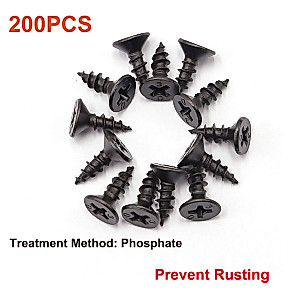 mxuteuk Carbon Steel 200pcs #8x1/2'' Flat Head Phillips Drywall Screws Fine Thread Sharp Point Wood Screw,Self Tapping Quality Black Steel Screws M4-12mm