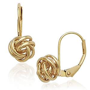 Jewelryweb Solid 14k Yellow or White Gold Polished Fixed Love-knot Lever-back Earrings (8mm x 15mm) (yellow-gold)