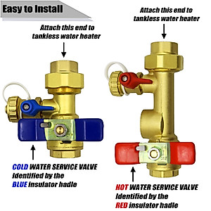 3/4 Inch IPS Isolator Tankless Water Heater Service Valve Kit with Pressure Relief Valve, Clean Brass, 3/4 Inch Service Installation Valve for rheem,rinai,ecosmart,navien,noritz,takagi,bosch