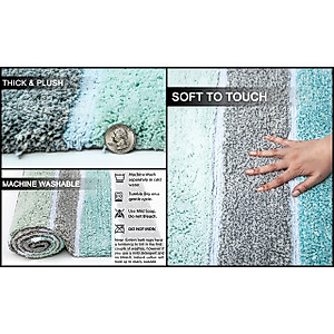 Chardin home Cordural Stripe Bath Rug Runner with Skid Resistant Latex Spray Underneath. Mint Green/Grey, 24" W x 60'' L