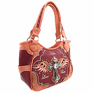 Zelris Faith Love Hope Cross Angel Wing Women Conceal Carry Women Tote Purse (Coral Red)