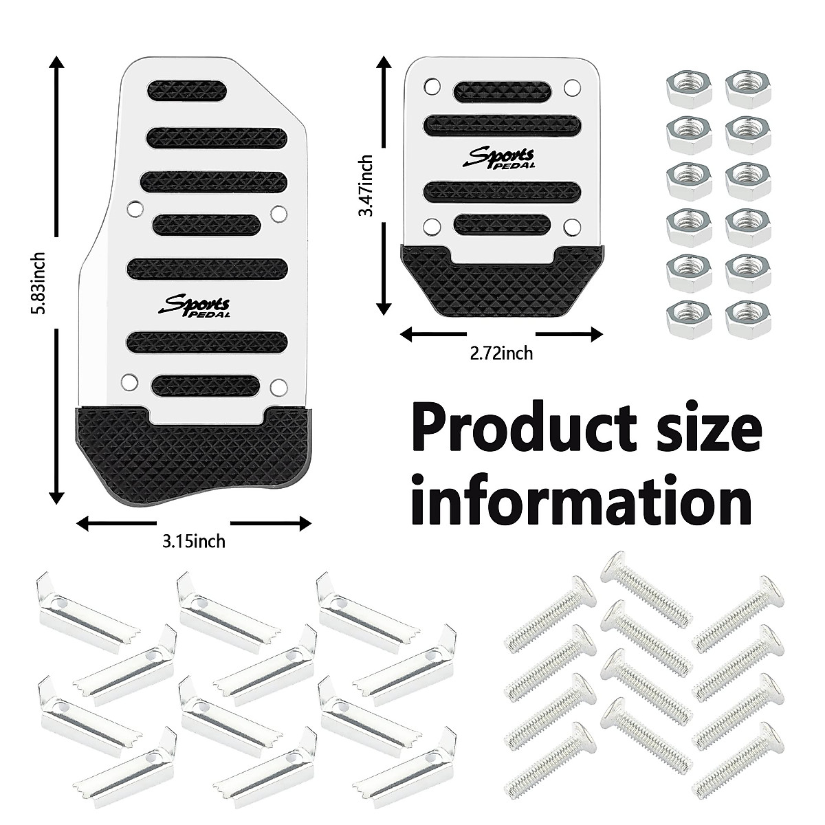 Aokdom Upgrade Non-Slip Foot Pedal Covers Set for Gas Fuel Petrol Clutch Foot Pedals,Aluminum Car Decor for Car Safety,Universal Car Accessories (Silver)