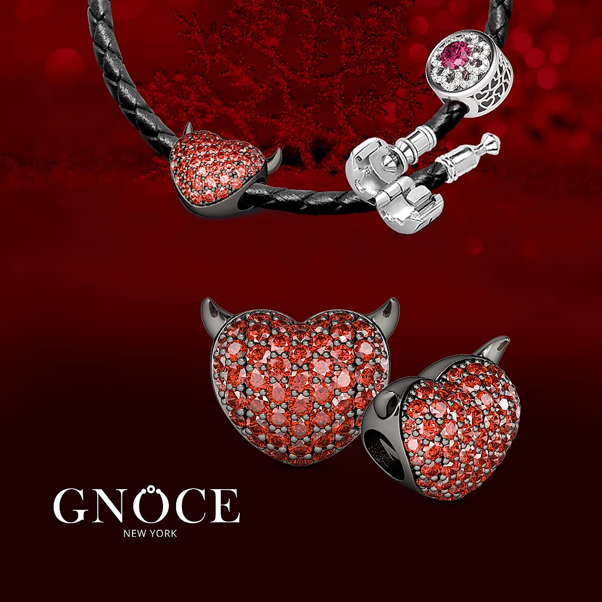 GNOCE Devil‘s Heart Charm Bead 925 Sterling Silver Charms Fits Women's Charm Bracelet/Necklace Jewelry For Birthday Gift