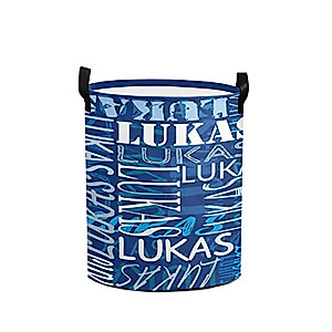 Custom Laundry Hamper Personalized Collapsible Laundry Baskets with Name Clothes Storage Basket with Handle for Bathroom Living Room Bedroom (Blue)