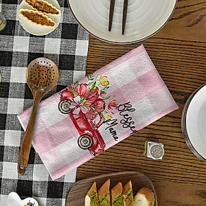 Artoid Mode Watercolor Stripes Buffalo Plaid Tulip Blessed Mama Happy Mother's Day Home Kitchen Towels, 18 x 26 Inch Ultra Absorbent Coffee Tea Bar Hand Towels Gift for Cooking Baking Set of 2