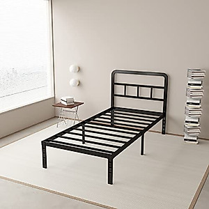 Maenizi Twin XL Bed Frame with Headboard, 14 Inch Twin XL Bed Frames No Box Spring Needed Support Up to 2500 lbs, Noise Free, Easy Assembely, Black