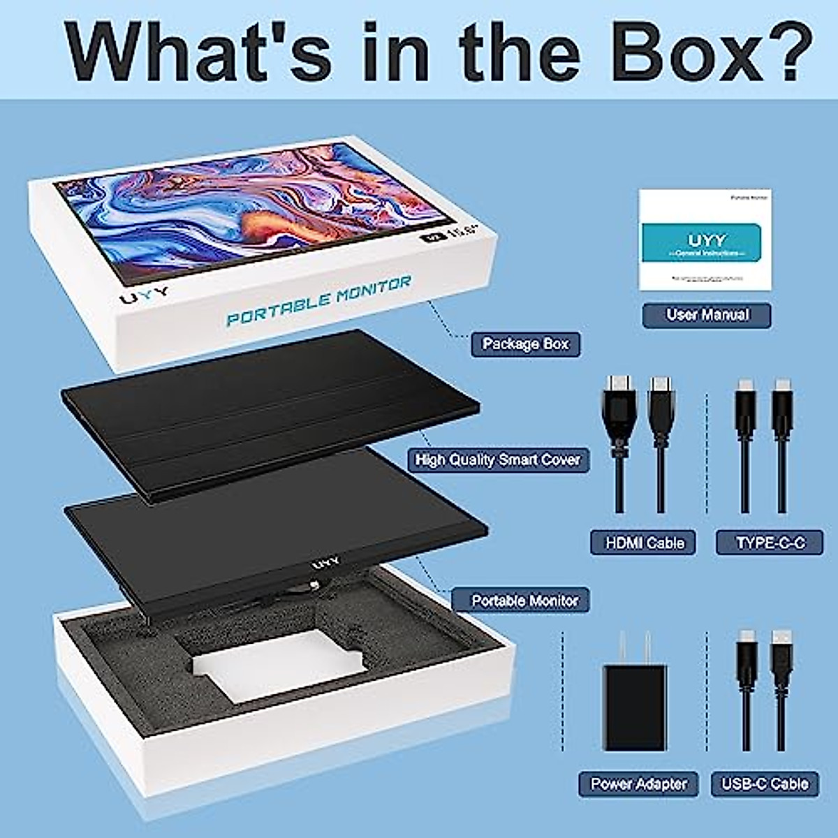 Newest Portable Monitor 16.1" 1920 FHD 2024 HDR 178° PC Screen,Second External Gaming Monitor FreeSync IPS USB-C HDMI Dual Speakers Smart Cover for | Laptop | PC | Phone | Mac | PS4/5 Switch