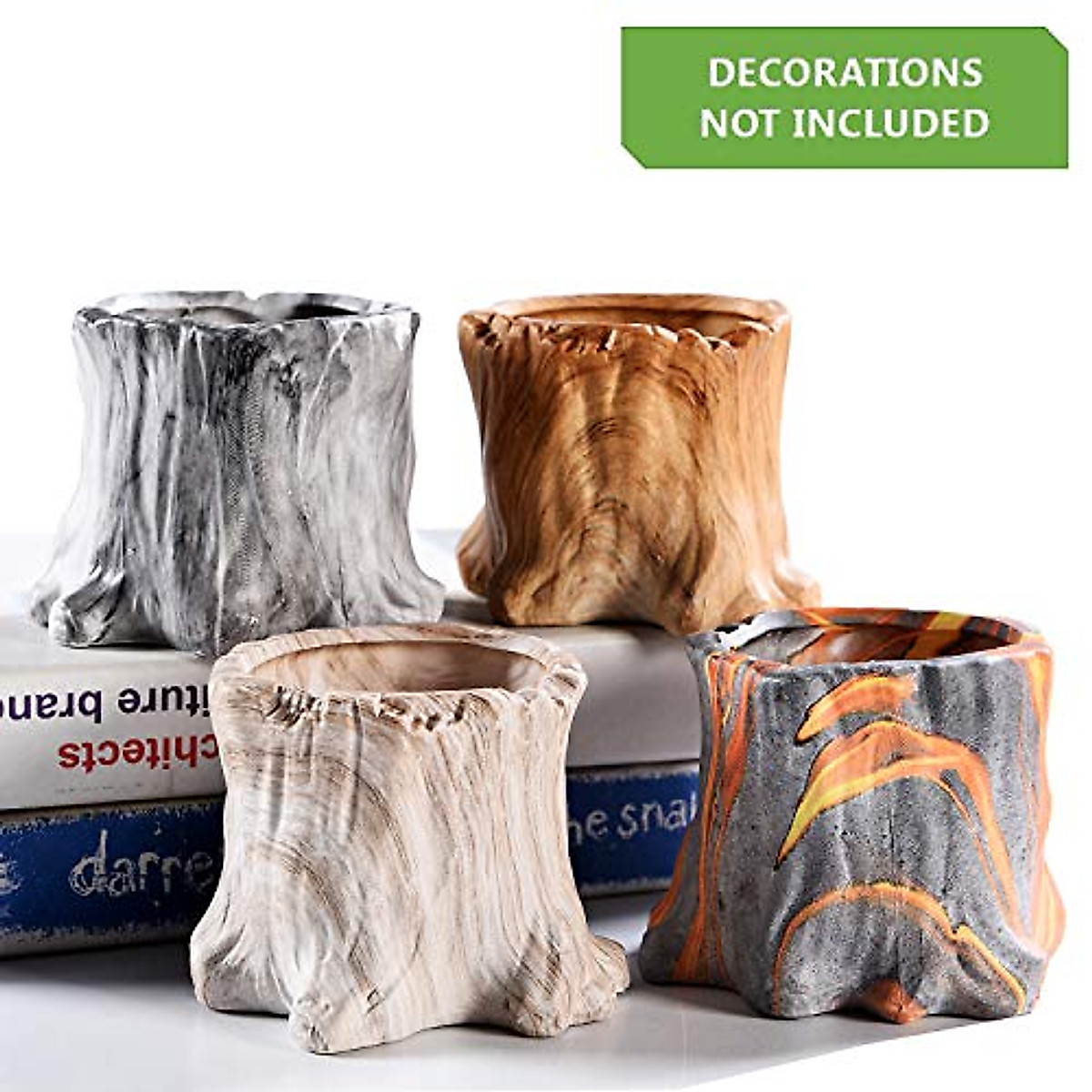 2CFUN Succulent Planter Pots Small Ceramic Flower Cactus Pots Set 4 Pack Tree Stump Succulent Pots with Drainage Bonsai Pots 4.33 Inch Gift for Home Decor Indoor Outdoor