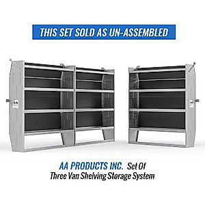 AA Products SH-6005(3) Steel Mid/High Roof Van Shelving Storage System Fits Transit, NV, Promaster and Sprinter, Set of 3 Van Shelving Units, 52''W x 60''H x 13''D