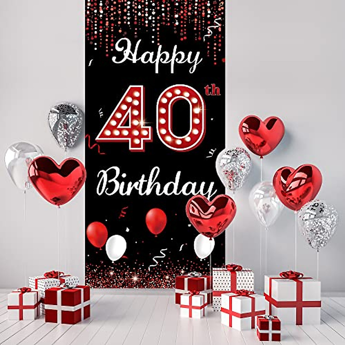 40th Birthday Door Banner Decorations - Red Black Decor