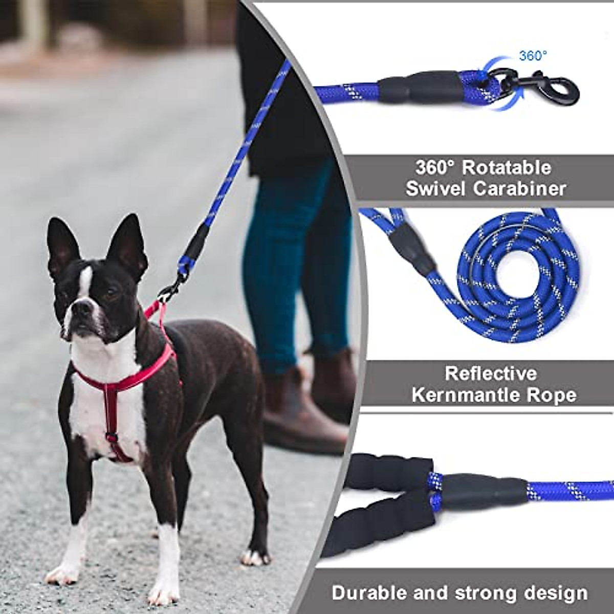 Brilliant Paw Strong Rope Dog Leash 5Ft, Durable Nylon Dog Leash, Dog Lead, with Highly Reflective Thread and Comfortable Soft Padded Handle, Heavy Duty Dog Leash for Medium, Large Dog, Navy Blue…