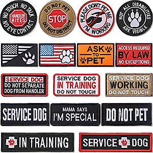16 Pieces Service Dog Patch Do Not Pet Patch Ask to Pet Patch Removable Embroidery Tactical Patches with Hook and Loop American Flag Patches for Dog Harness Vest Collar