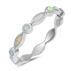 Eternity White Simulated Opal Stackable Ring New .925 Sterling Silver Band Size 6