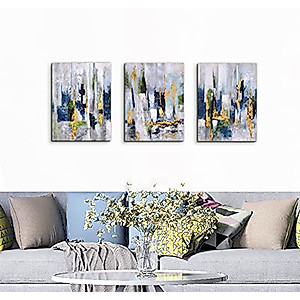 Yuegit Blue Abstract Canvas Wall Art for Living Room :3 Piece Wall Art Framed for Bedroom Wall Decor Coastal Abstract Wall Art Ready To Hang 12X16 Inch Each