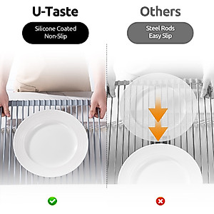 U-Taste Roll Up Dish Drying Rack 20.5 by 13 Inches, Over The Sink Foldable Multipurpose Silicone Dish Drainer Warm Gray, Large