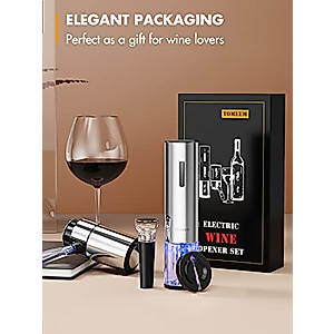 Electric Wine Opener Set, Tomeem Wine Gift Set with Rechargeable Wine Opener, Electric Wine Aerator, Vacuum Stoppers and Foil Cutter, 4-in-1 Electric Wine Bottle Opener for Home Party Bar Outdoor