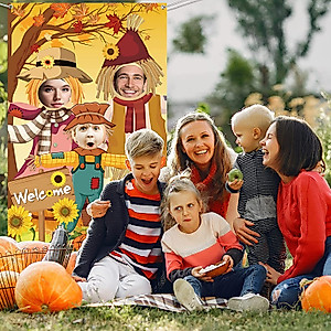 Thanksgiving Photography Backdrop Fall Thanksgiving Pumpkin Scarecrow Photo Background Autumn Harvest Decoration Children's Family Party Supplies with 6 m Rope (39in x 59in)