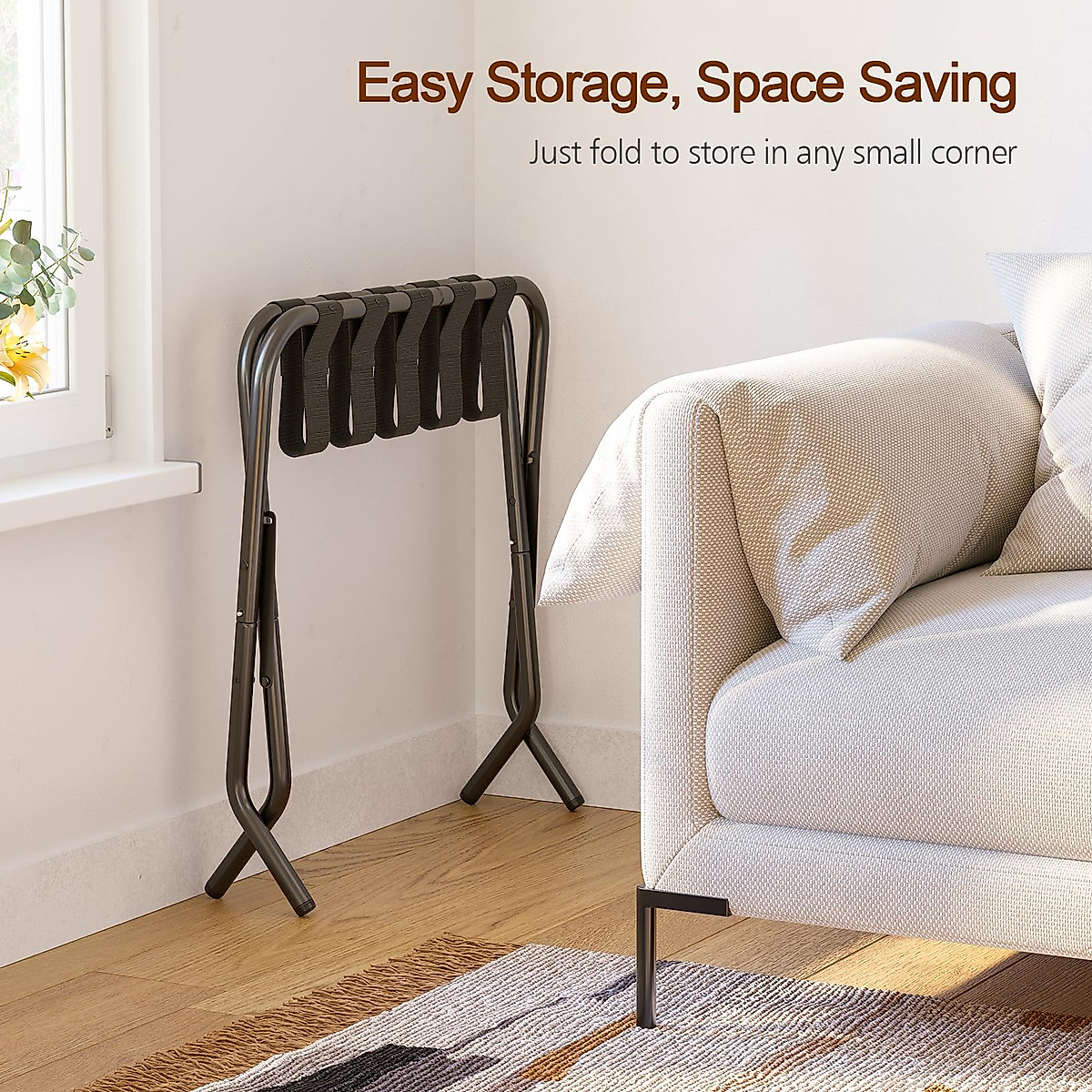 AMHANCIBLE Luggage Rack, Foldable Suitcase Stands Set of 2, Metal Luggage Holder for Guest Room, Bedroom, Hotel, Holds up to 110 lb, Easy Assemble, Black HLR01BK