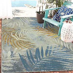 Vaukki Patio Outdoor Rug, Non Slip Picnic Outdoor Rug for Patio, Leaf Washable Outside Deck Area Rug, Outdoor Camping Carpet for RV, Deck, Camping and Patio (Blue, 3'x5')