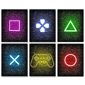 Printed Neon Gaming Posters Set of 6 (8”X10”), Boys Room Decorations for Bedroom, Game Room Decor, Video Game Art Gift, Video Game Print, Video Game Poster, No Frames