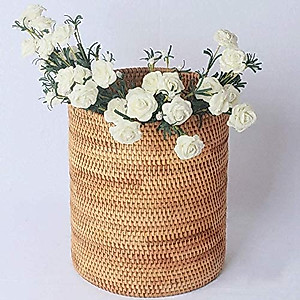 KODENG Handmade Rattan VASE Trash Can, Cylinder Storage, Desktop Trash Can, Rattan Trash Can Storage Basket (20CM)
