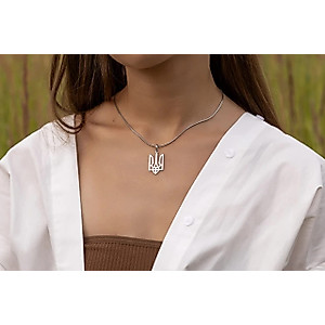 Ukraine Flag Trident Symbol Pendant Ukrainian National Emblem Necklace || 925 Sterling Silver || Silver Pendant for Women Men || Made in Ukraine (Unframed)