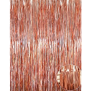 GOER 3.2 ft x 9.8 ft Metallic Tinsel Foil Fringe Curtains Party Photo Backdrop Party Streamers for Birthday,Graduation,New Year Eve Decorations Wedding Decor (1 Pack, Rose Gold)
