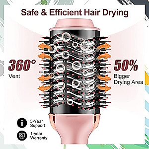 Cosermart Hair Dryer Brush 4 in 1 Blow Dryer Brush with Comb, Upgraded Hot Air Brush with Negative Ion Anti-frizz Blowout Brush Hair Dryer for Drying, Straightening, Curling, Salon, Hair Volumizer
