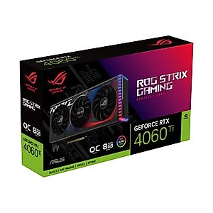 ASUS ROG Strix GeForce RTX™ 4060 Ti OC Edition Gaming Graphics Card (PCIe 4.0, 8GB GDDR6, DLSS 3, HDMI 2.1, DisplayPort 1.4a)