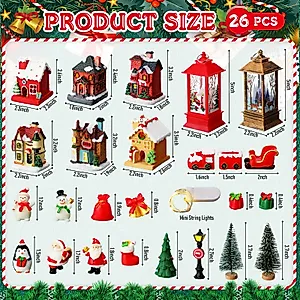 Jerify 26 Pieces Christmas Village Sets Lighted Christmas Village Houses Xmas Light up Decorations Mini Village Accessories Christmas Collectible Buildings for Xmas Winter Decorations
