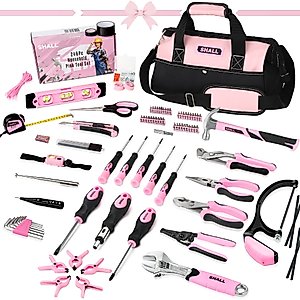 SHALL Pink Tool Set, 246-Piece Home Tool Kit for Women, Ladies Basic Tool kit for House with 14”Wide Mouth Open Tool Bag, General Household Hand Tool Set for Home Repair, Maintenance and Improvement