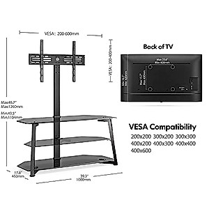 Floor TV Stand with Storage for 37-70 Inch TVs Universal Corner TV Stand for Media-Height Adjustable Glass Entertainment Center with Mount TV Stands Cable Management,VESA 600x400mm