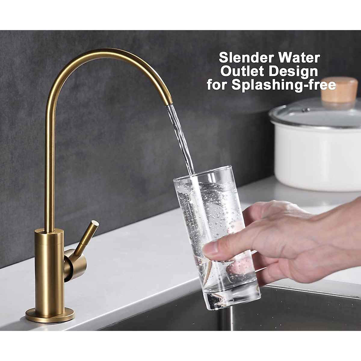 ESOW Kitchen Water Filter Faucet, 100% Lead-Free Drinking Water Faucet Fits Most Reverse Osmosis Units or Water Filtration System in Non-Air Gap, Stainless Steel 304 Body Brushed Gold Finish