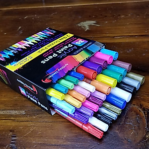 ArtShip Design 35 Premium Acrylic Paint Pens, Double Pack of Both Extra Fine and Medium Tip, for Rock Painting, Mug, Ceramic, Glass, and Fabric Painting, Water Based Non-Toxic and No Odor
