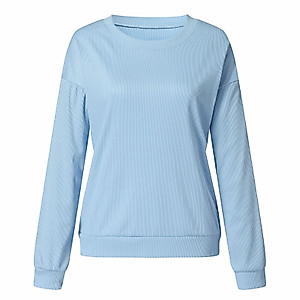 Oversized Sweatshirt Women Pullover Tops, Fall Tops Ladies Fashion Clothes Crewneck Long Sleeve Drop Shoulder Pullover 01-Blue,Small