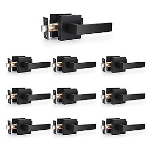 Probrico 10 Pack| Matte Black Passage Door Levers Interior Heavy Duty Square Door Handles, Hall/Closet Non-Locking Door Levers for Pantry Utility Room, Contractor Pack